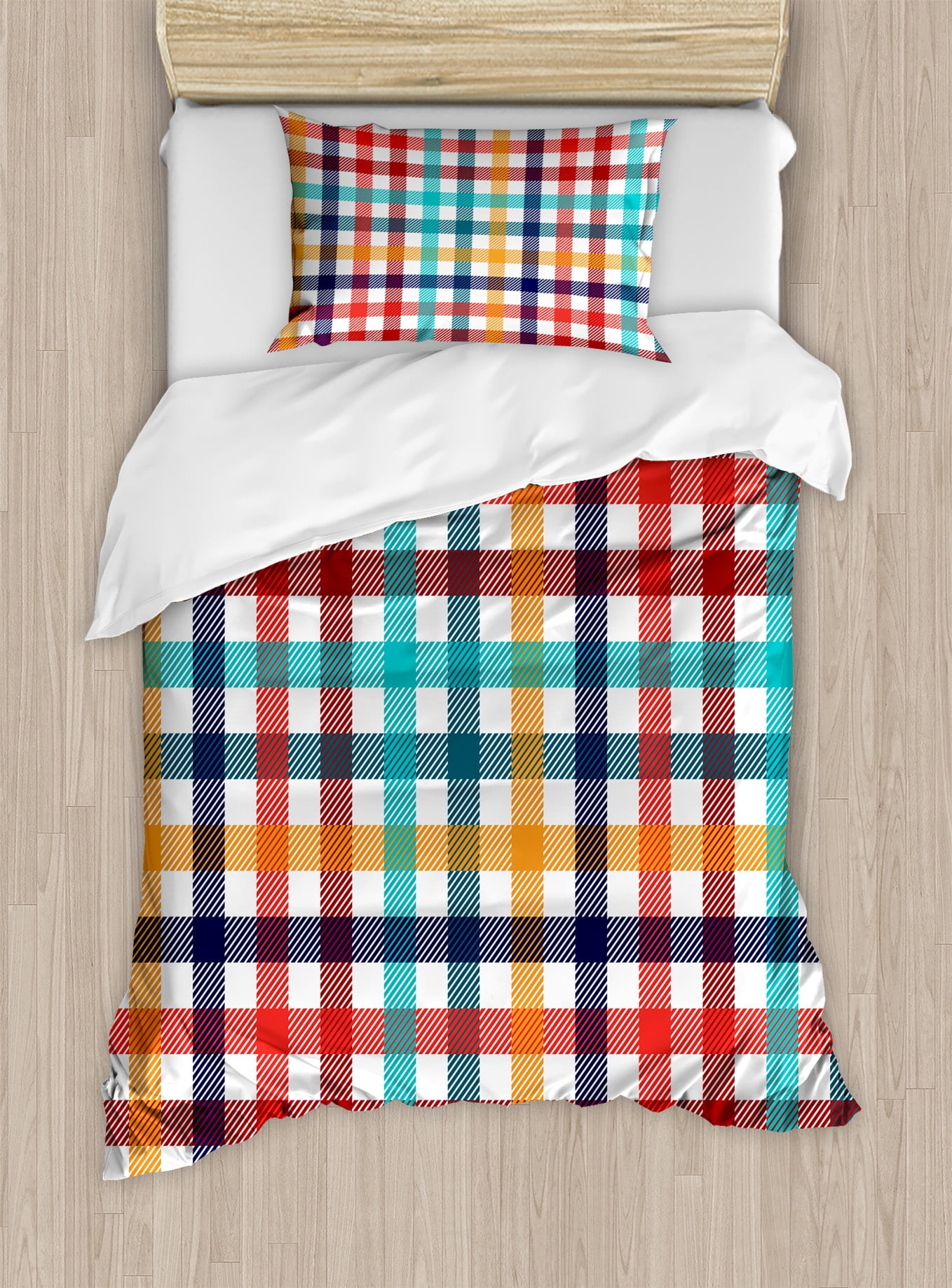 Checkered Duvet Cover Set, Colorful Fresh Summertime Pattern Design ...