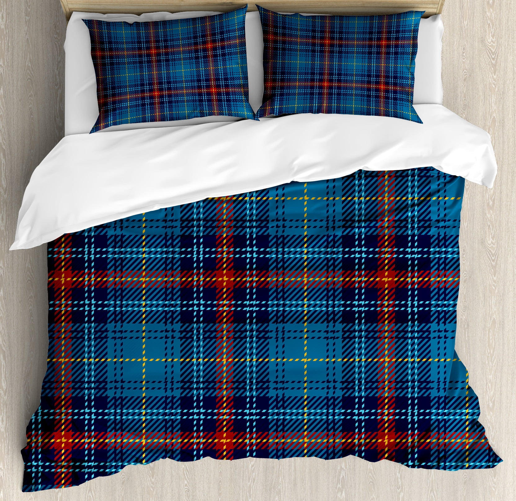 Checkered Duvet Cover Set, Cultural Pattern with Thin Lines Irish ...
