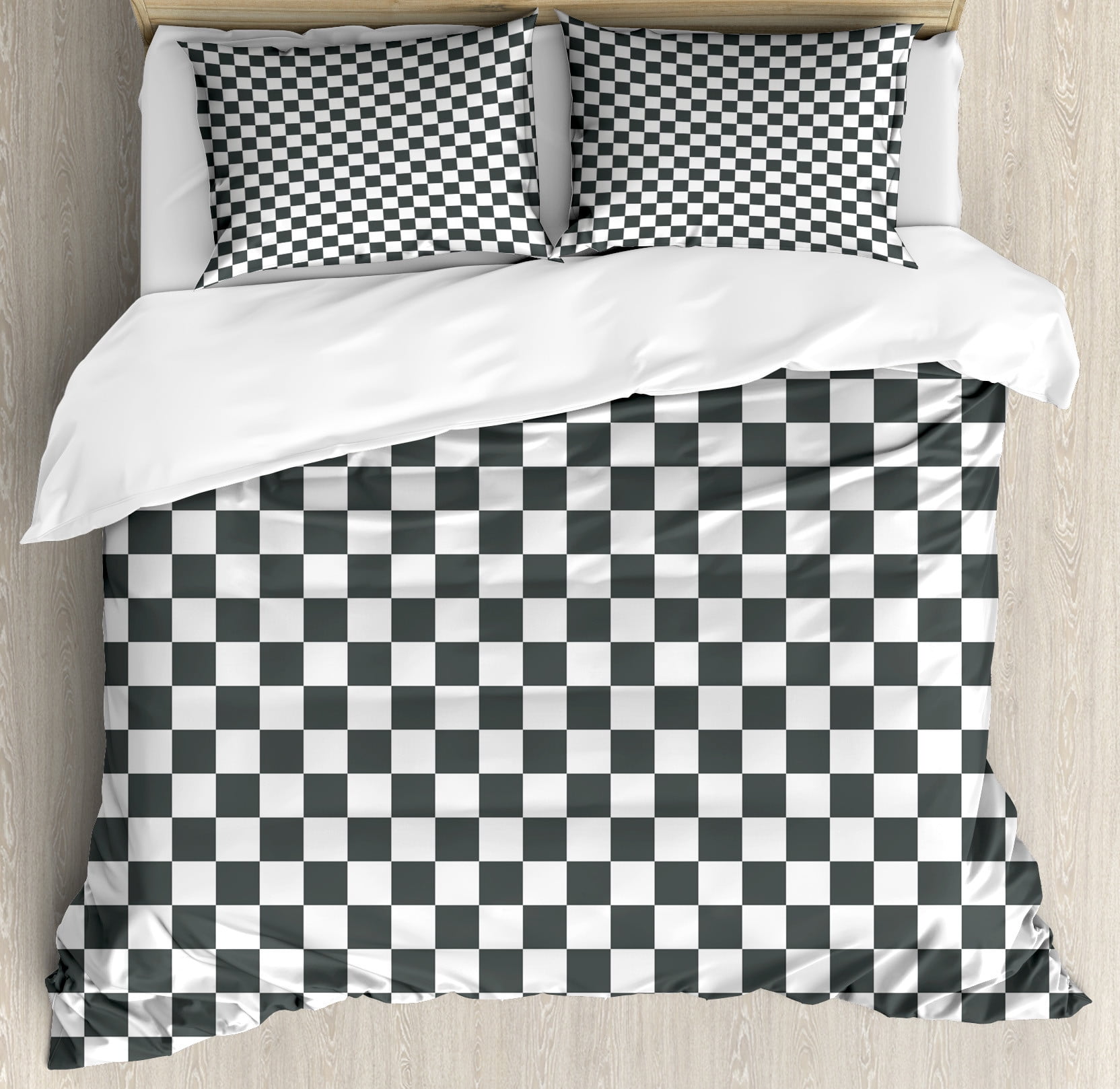 Checkered Duvet Cover Set, Monochrome Composition Classical Chessboard ...