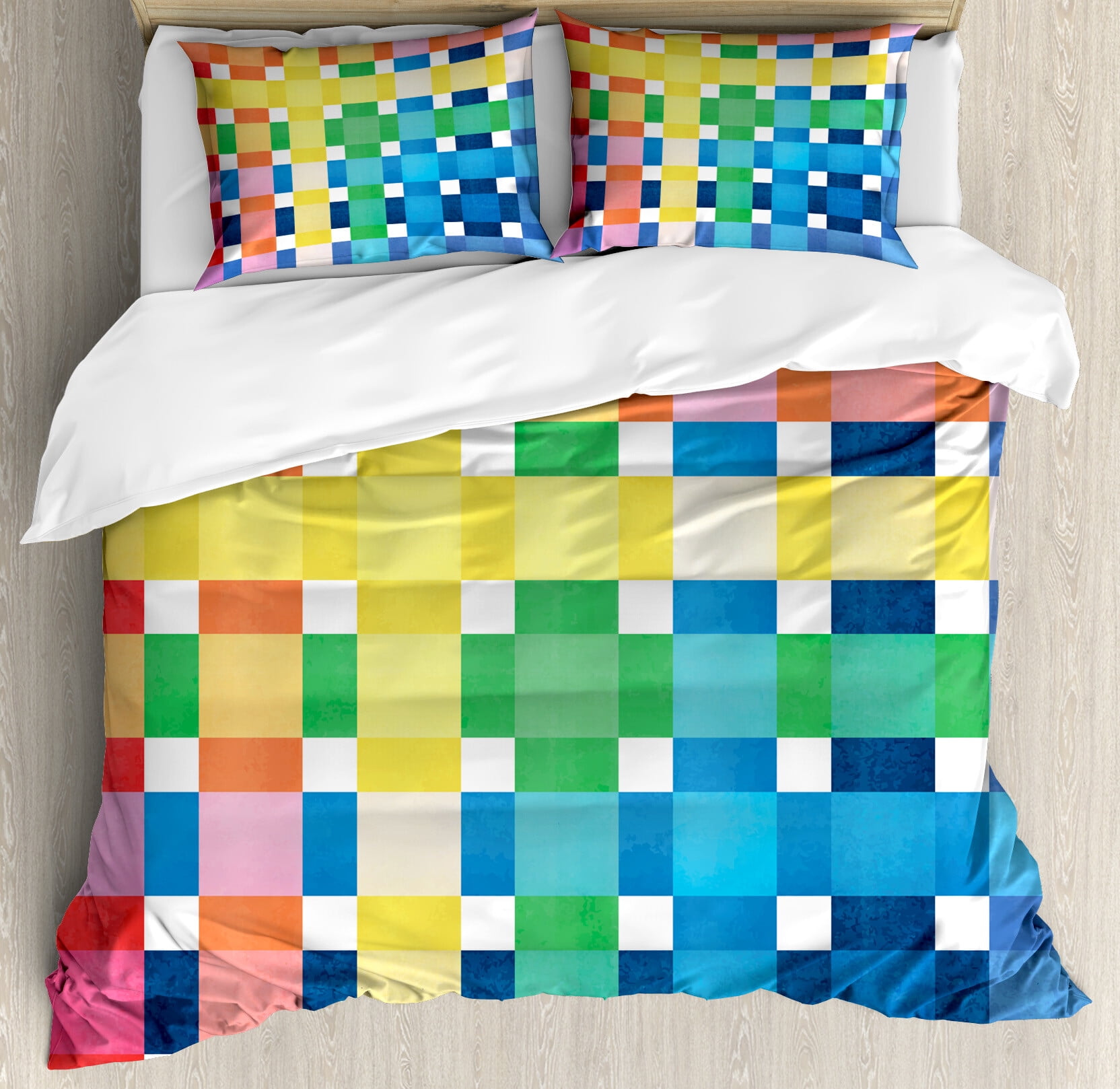 Checkered Duvet Cover Set, Rainbow Colors Contiguous Big and Small ...