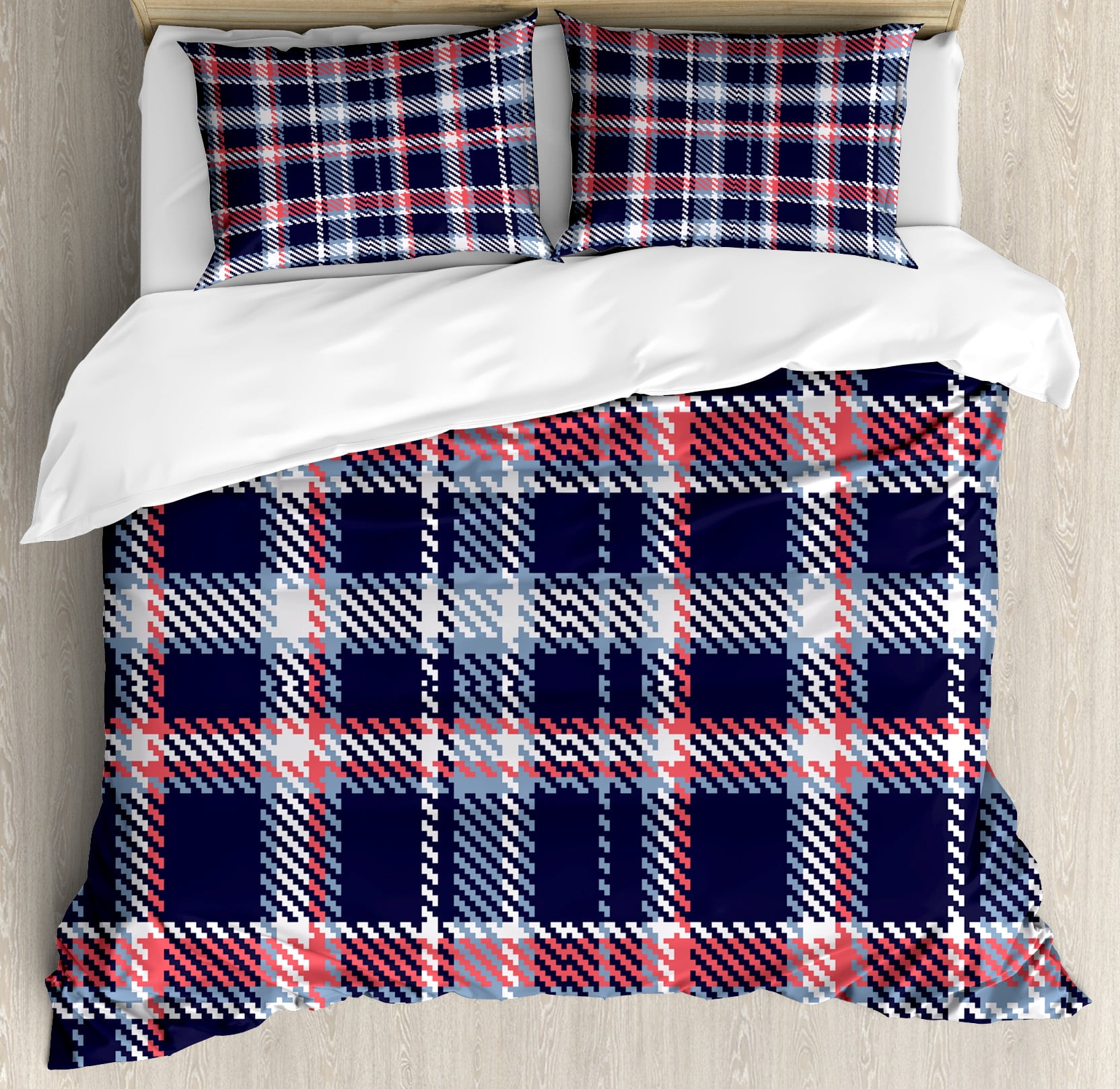 Checkered Duvet Cover Set, Retro Plaid Pattern Geometrical Pixelated ...