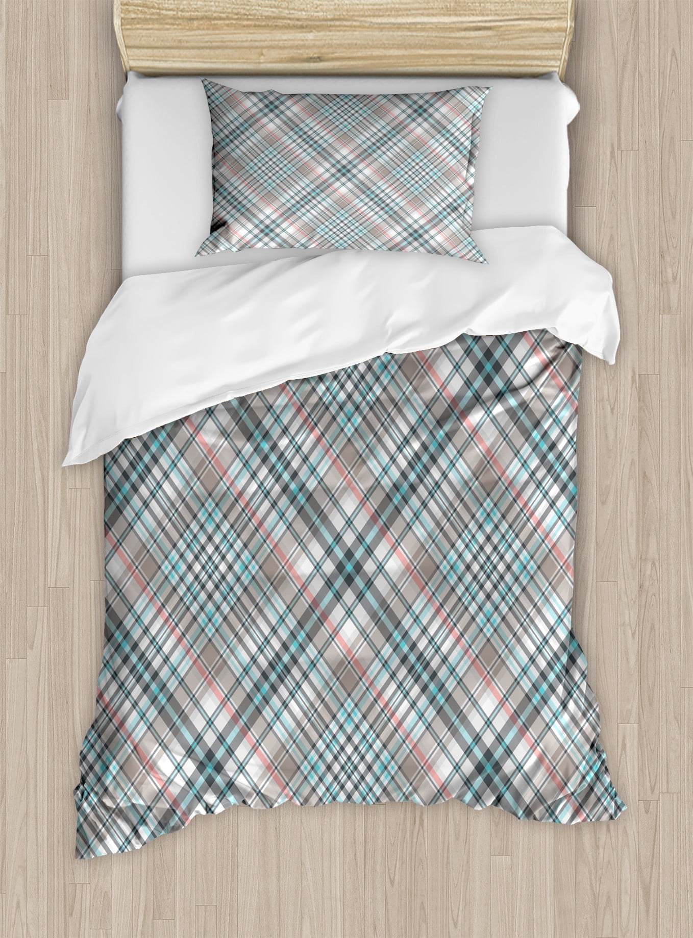 Checkered Duvet Cover Set, Traditional Pattern with Crosswise Dense ...