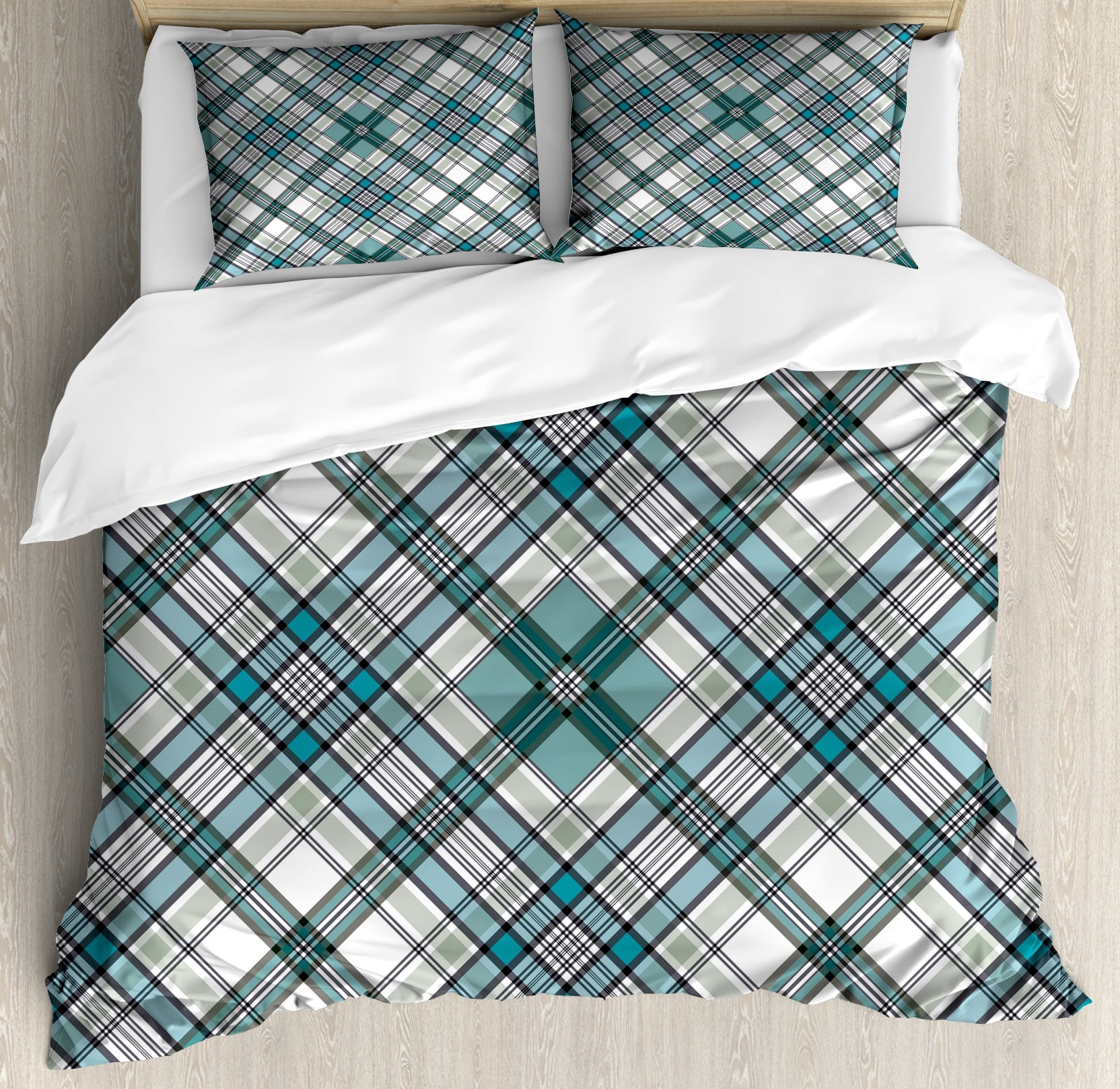 Checkered Duvet Cover Set, Vintage Fashion English Country Style with ...