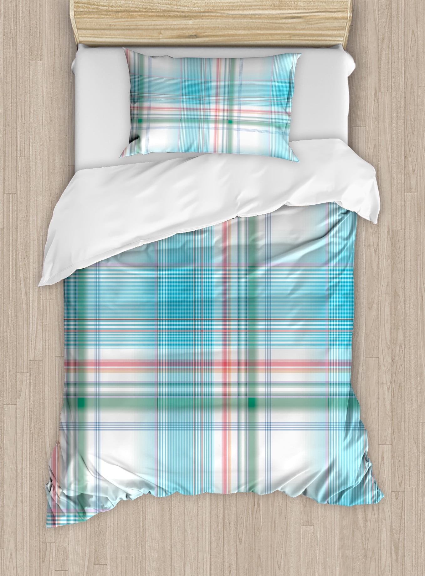 Checkered Duvet Cover Sets, Pastel White Blue Checkered Pattern Pink ...