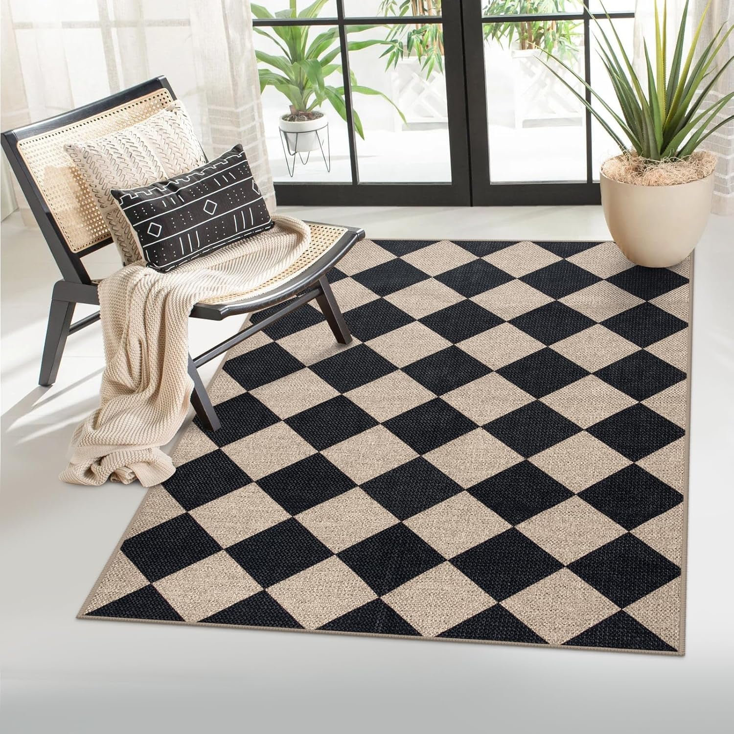 Checkered Easy Jute 3x5 Outdoor Patio Rug, Washable Rugs for Entryway ...