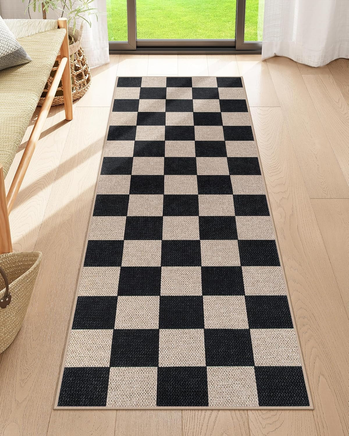 Checkered Easy Jute 3x5 Outdoor Patio Rug, Washable Rugs for Entryway ...