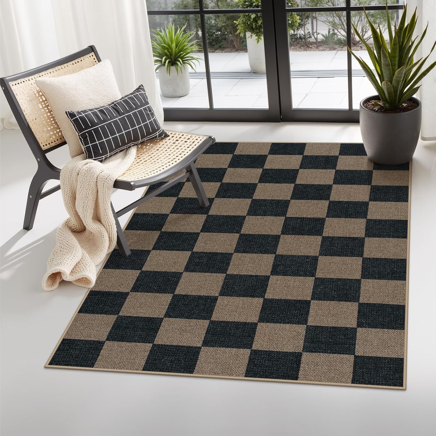 Checkered Easy Jute 3x5 Rug, Washable Rugs for Living Room Entryway ...
