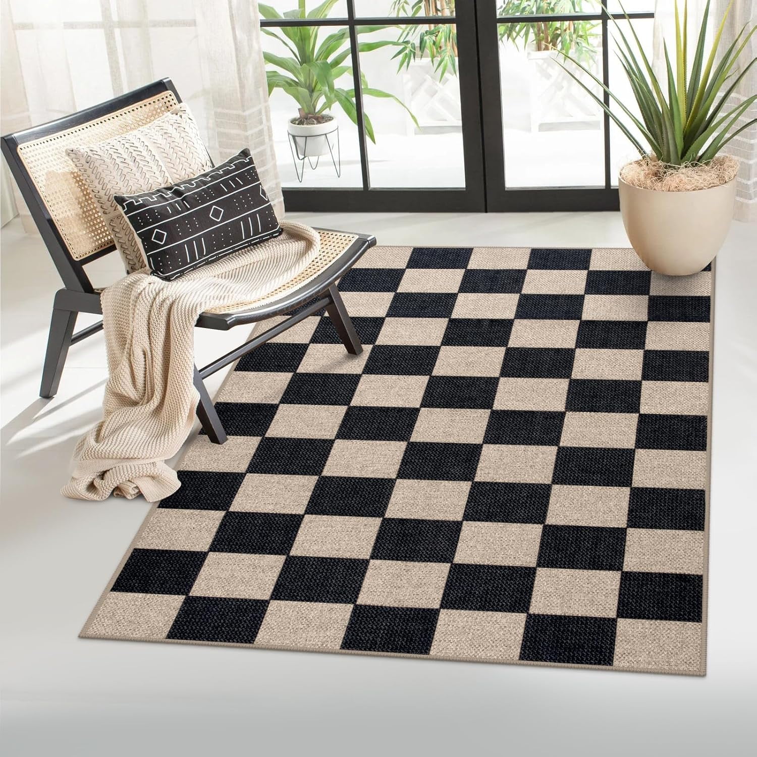 Checkered Easy Jute Carpet, 3x5 Outdoor Patio Rug Washable Rugs for ...