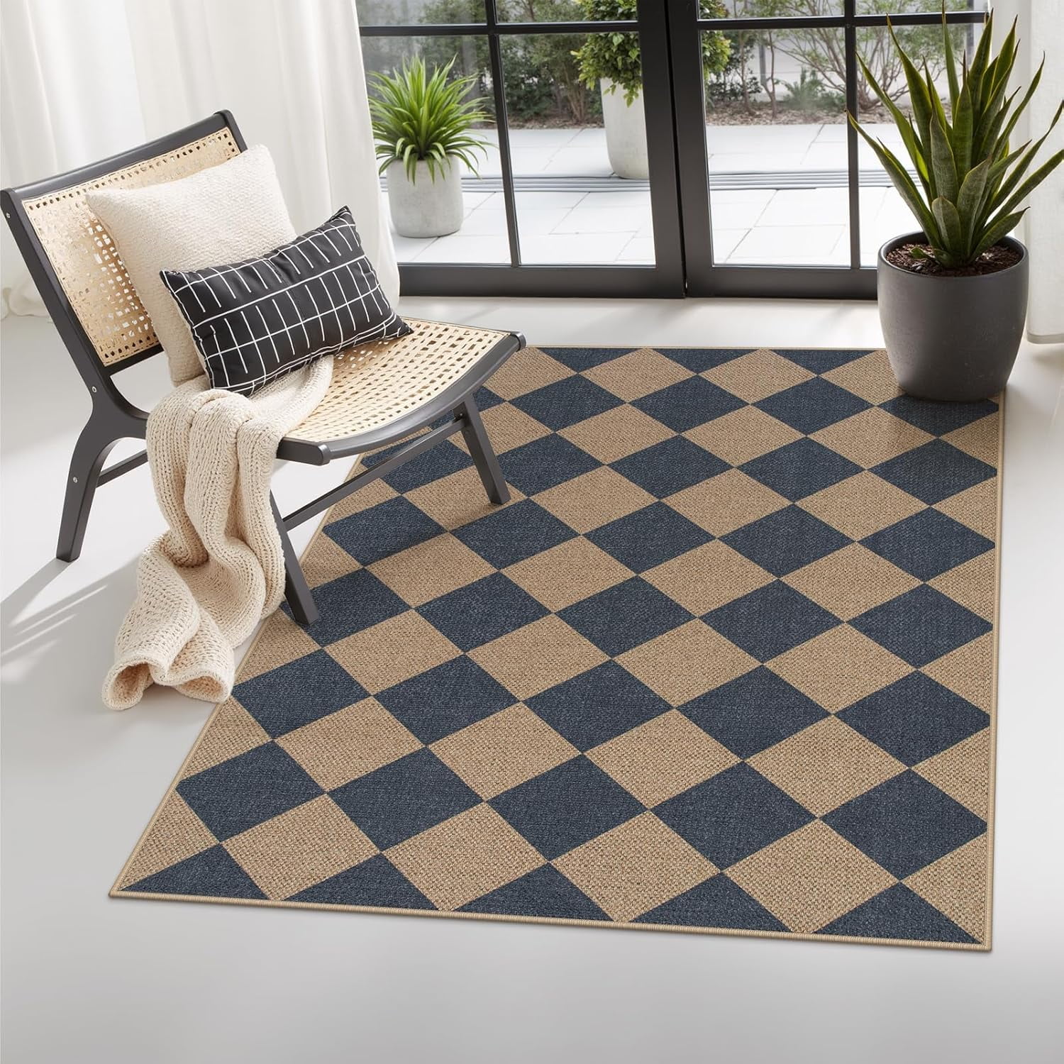 Checkered Easy Jute Entryway Rug, 3x5 Washable Area Rugs for Living ...