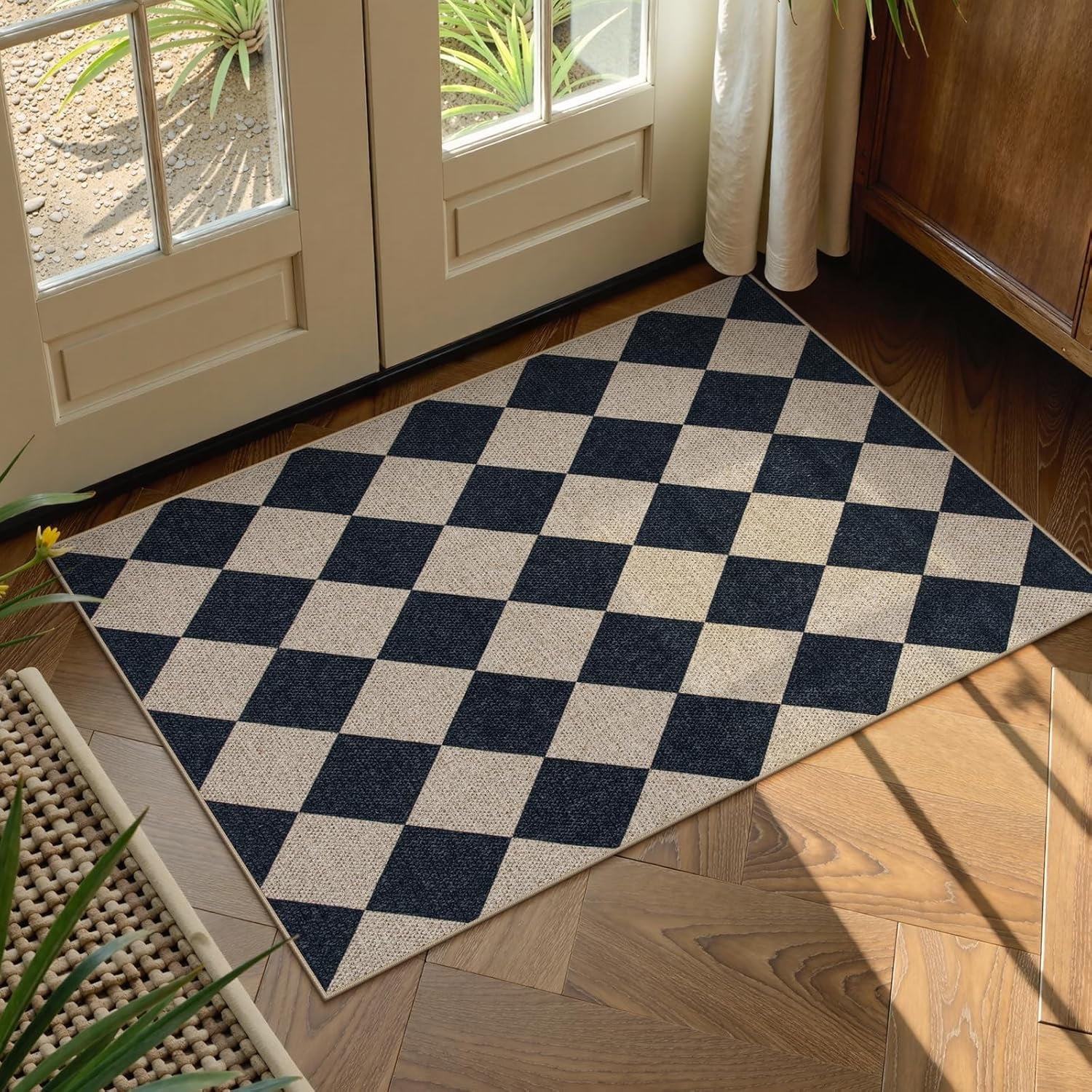 Checkered Easy Jute Kitchen Rug, 2x3 Front Door Mat Non Slip Washable ...