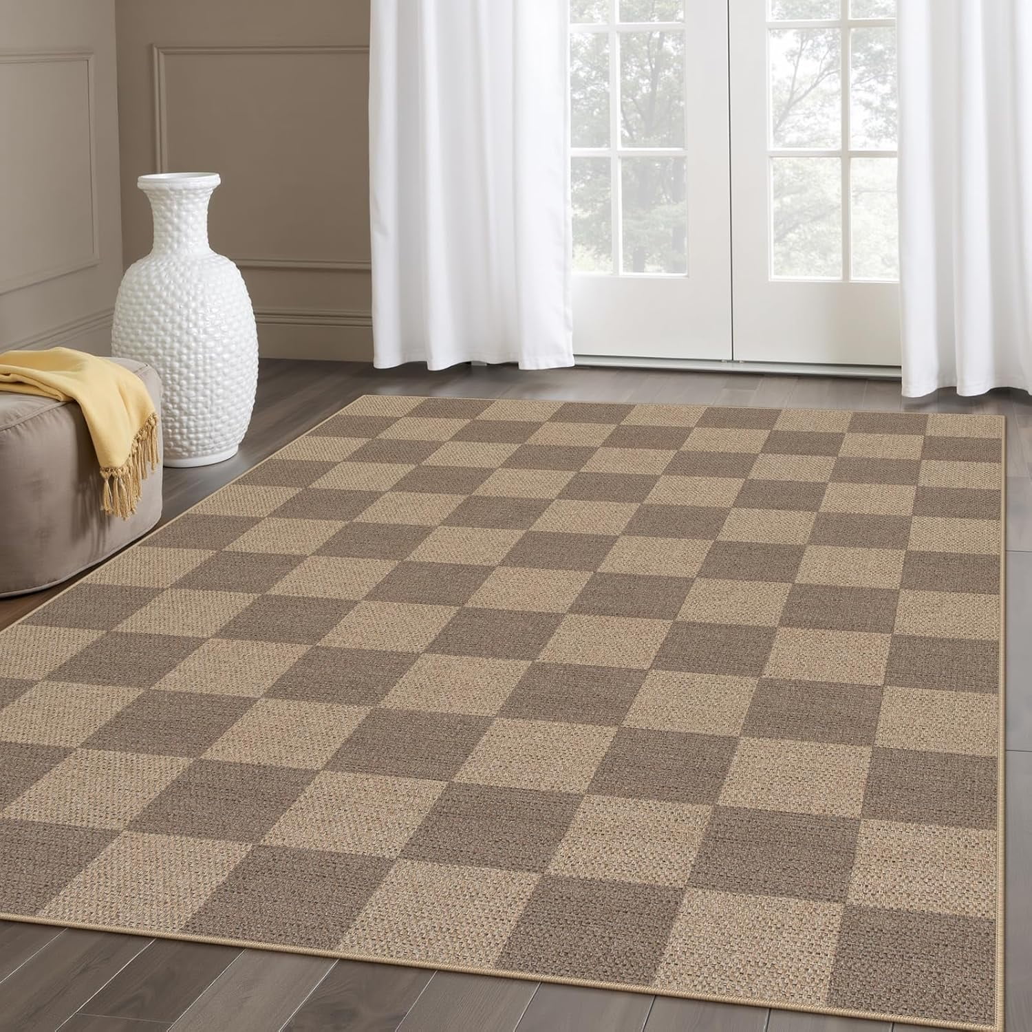 Checkered Easy Jute Living Room Rugs, 5x7 Large Dining Room Office ...
