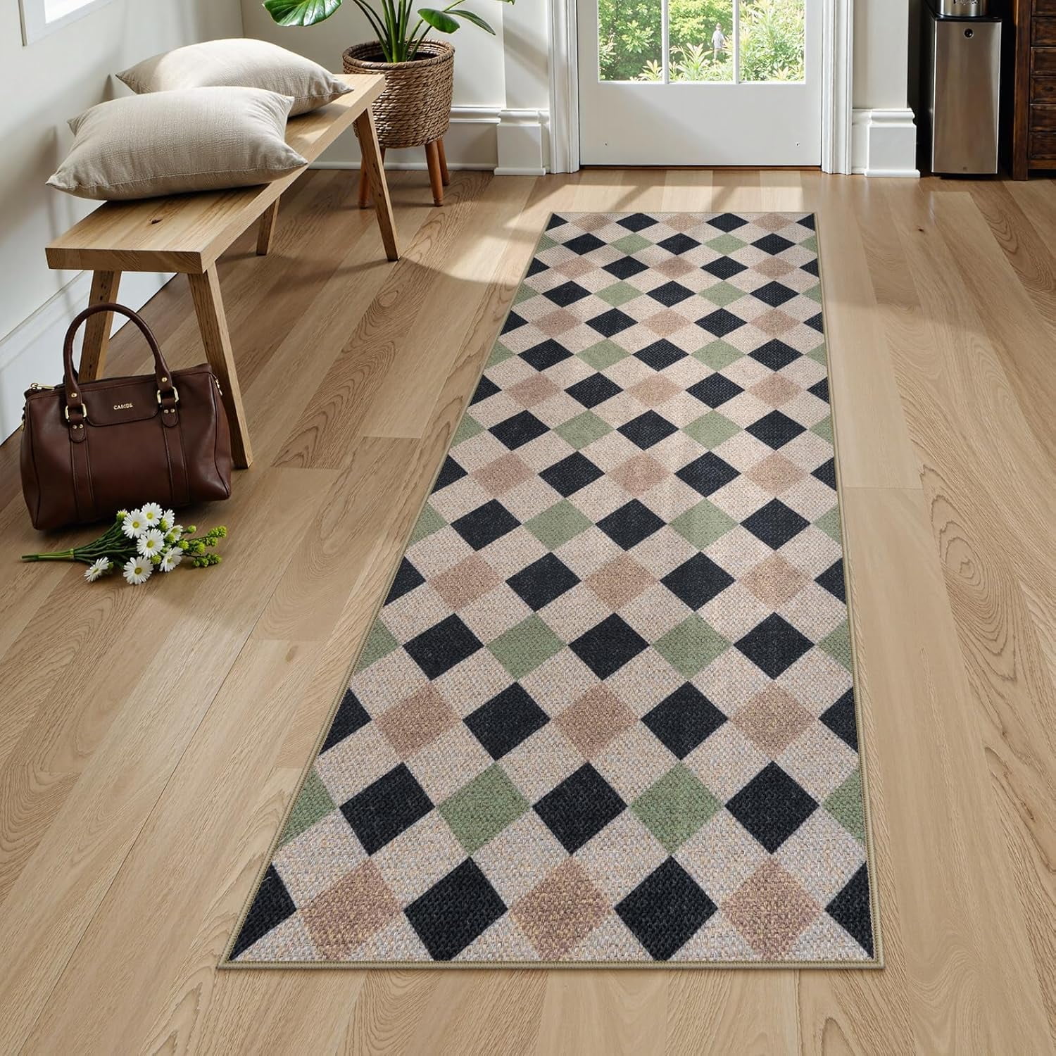 Checkered Easy Jute Outdoor Hallway Runner Rugs, 2 x 6 Washable Modern ...
