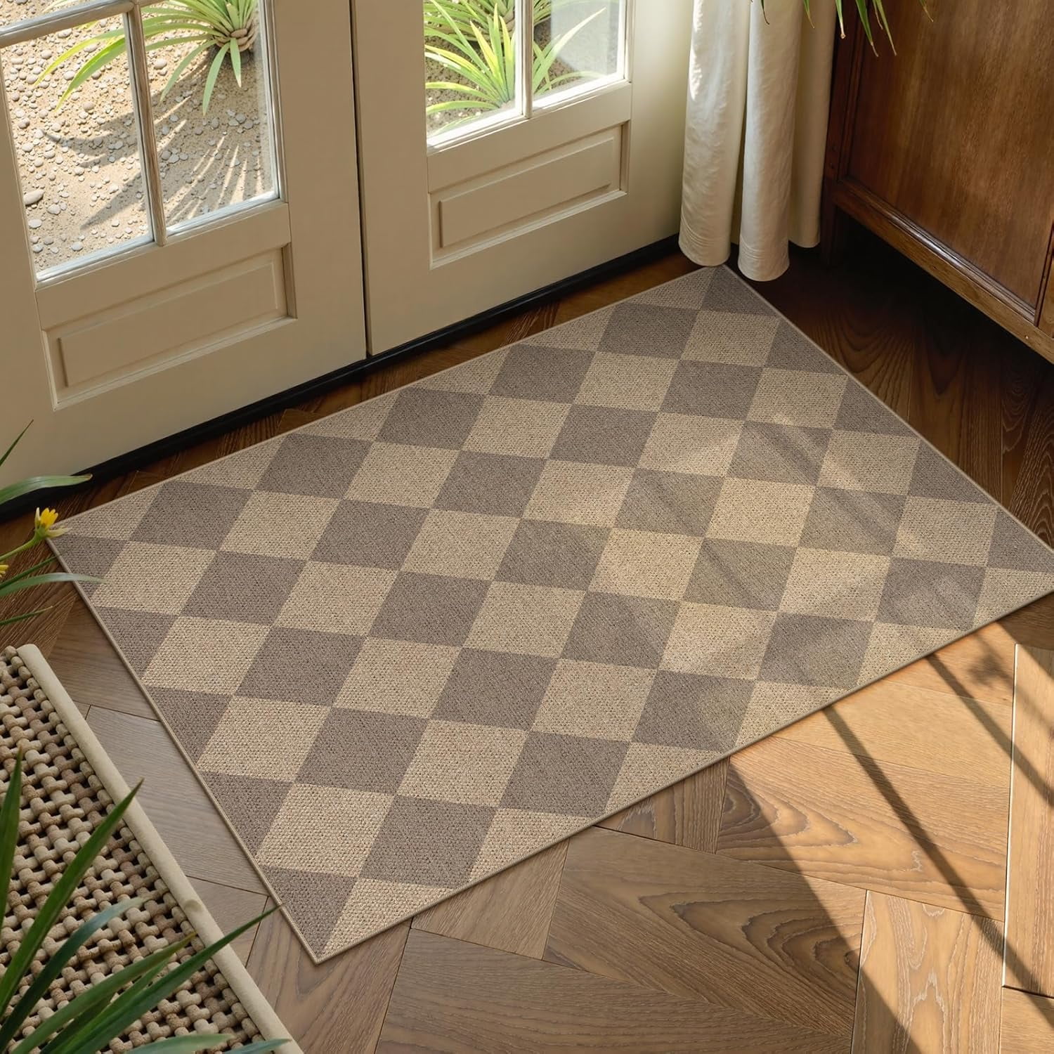 Checkered Easy Jute Rug, 2x3 Entryway Rug Indoor Outdoor Front Door Mat ...