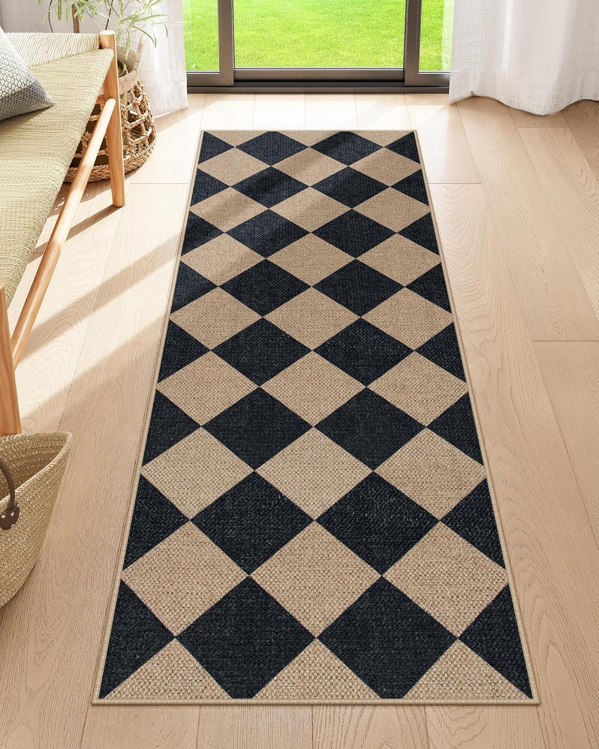 Checkered Easy Jute Runner Rug, 2x6 Kitchen Mats for Floor Washable ...