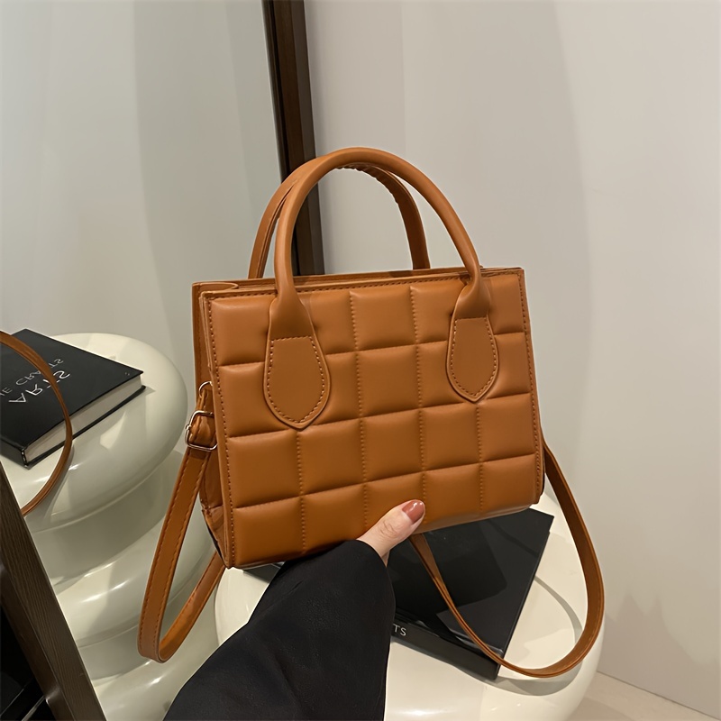 Checkered Embossed Handbag, Trendy Mini Crossbody Bag, Women's Solid ...