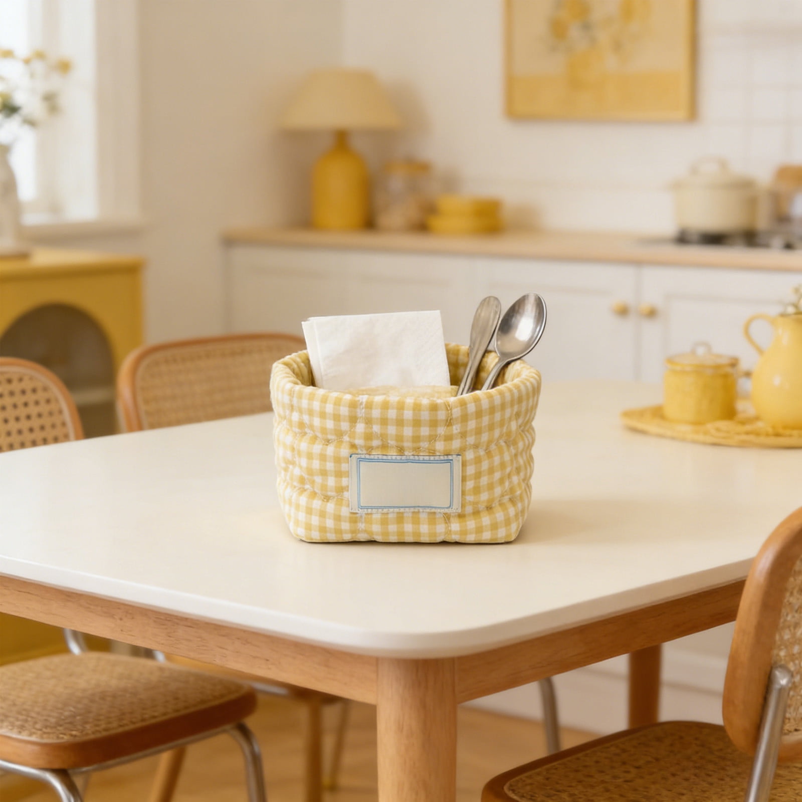 Checkered Fabric Storage Basket – Breathable Organizer for Cosmetics ...