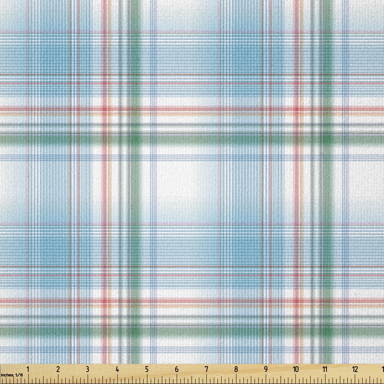 Checkered Fabric by The Yard, Pastel White Blue Checkered Pattern with ...
