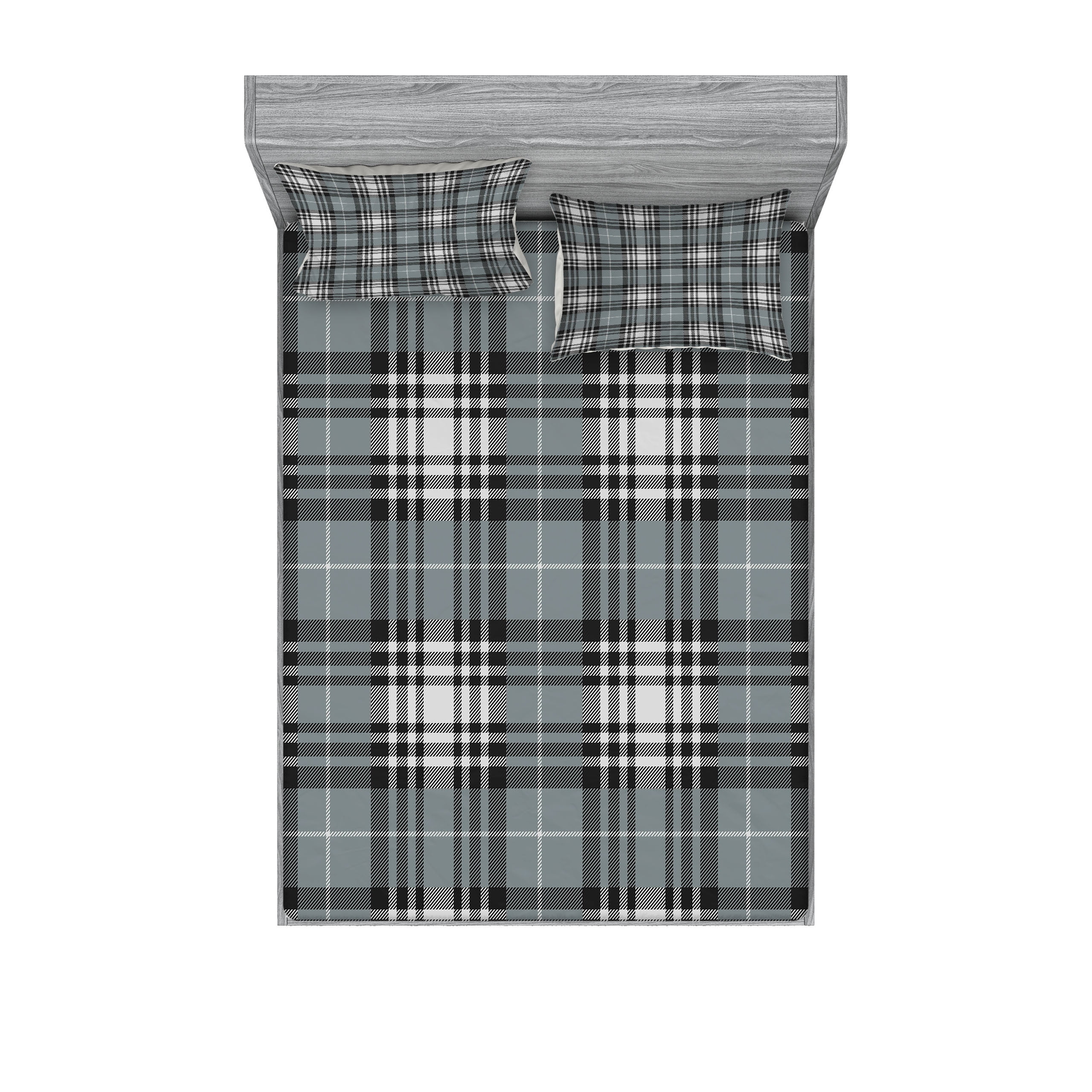 Checkered Fitted Sheet & Pillow Sham Set, Old Fashioned Plaid Tartan ...