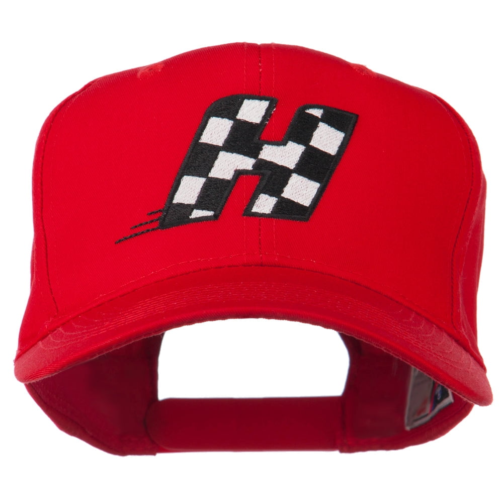 Checkered Flag Alphabet Embroidered Red High Profile Cap - H OSFM ...