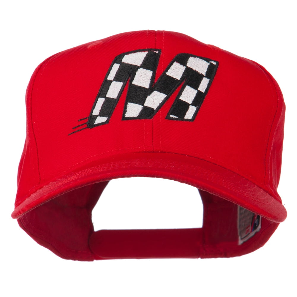 Checkered Flag Alphabet Embroidered Red High Profile Cap - M OSFM ...