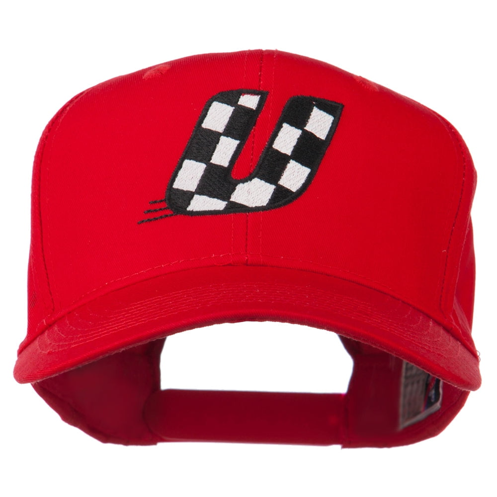 Checkered Flag Alphabet Embroidered Red High Profile Cap - U OSFM ...