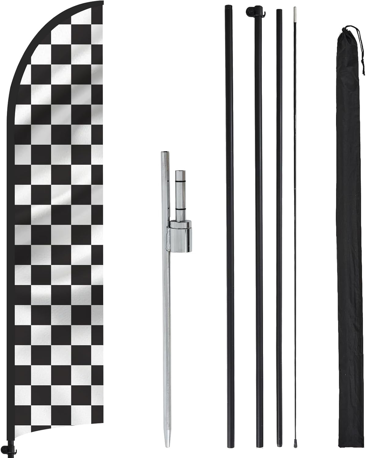 Checkered Flag Banner Black and White Feather Swooper Flag 12 ft x 2.5 ...