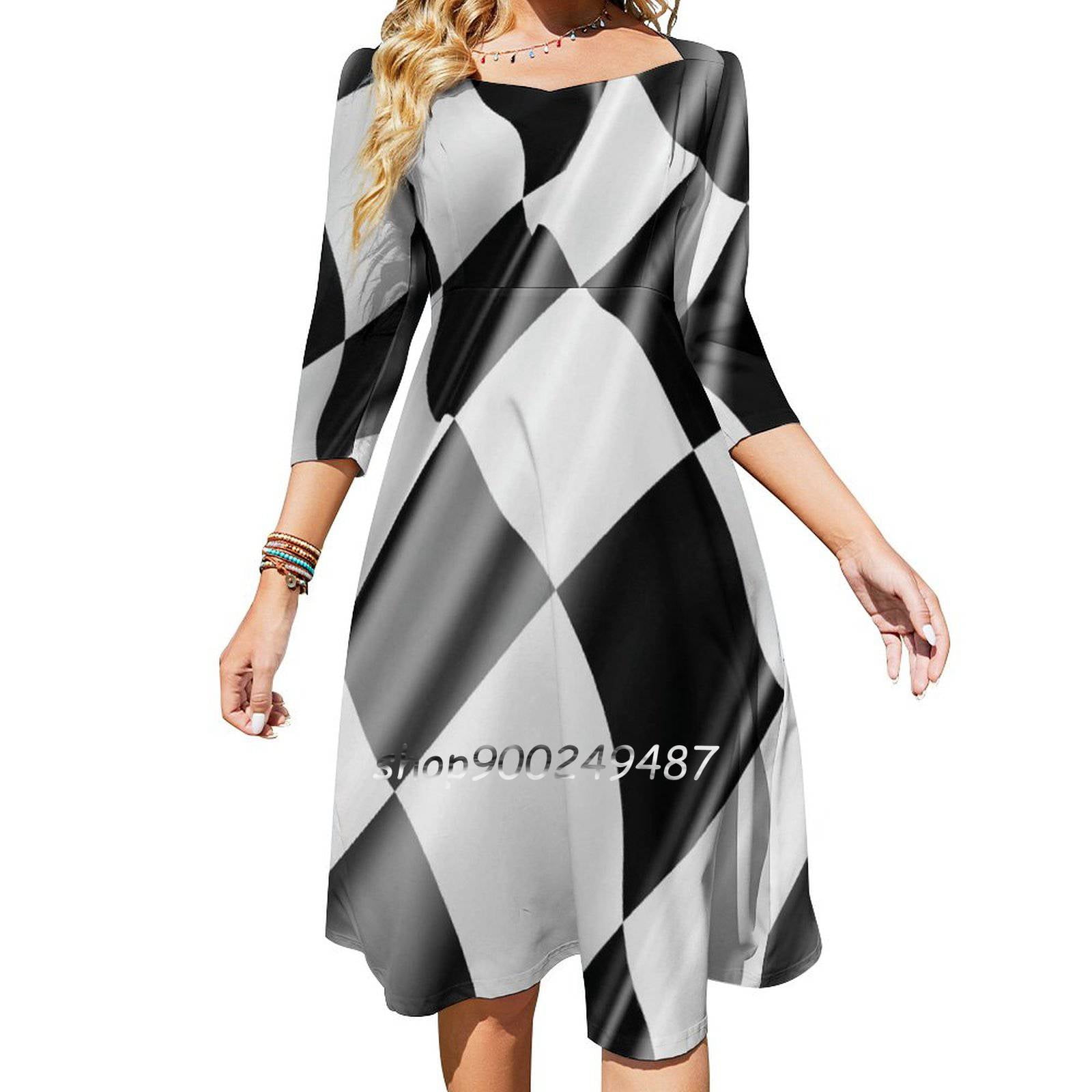 Checkered Flag. Cloth Win Winner Chequered Flag Square Neck Dress Cute ...