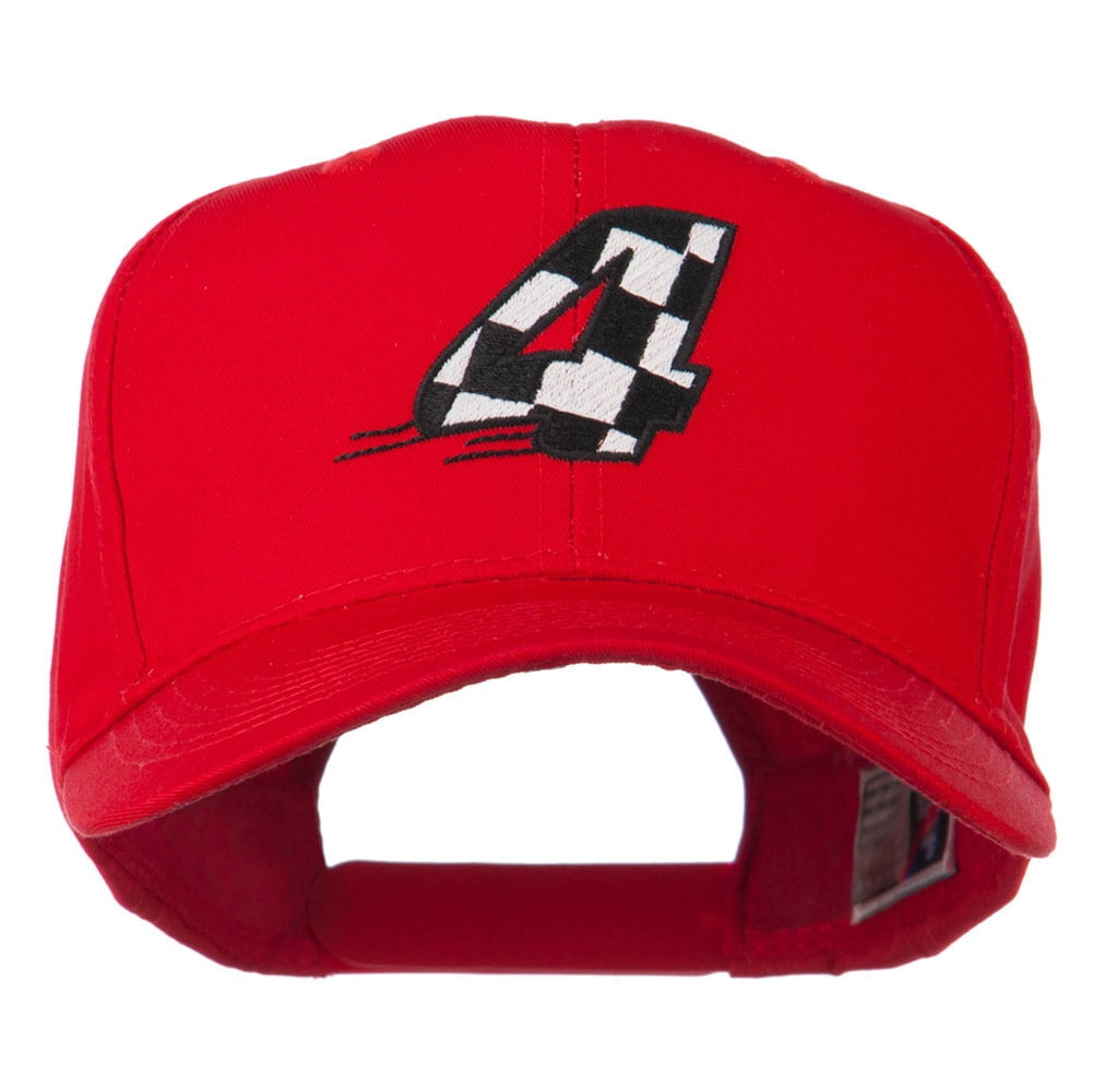 Checkered Flag Numbers Embroidered Red High Profile Cap - 4 OSFM ...