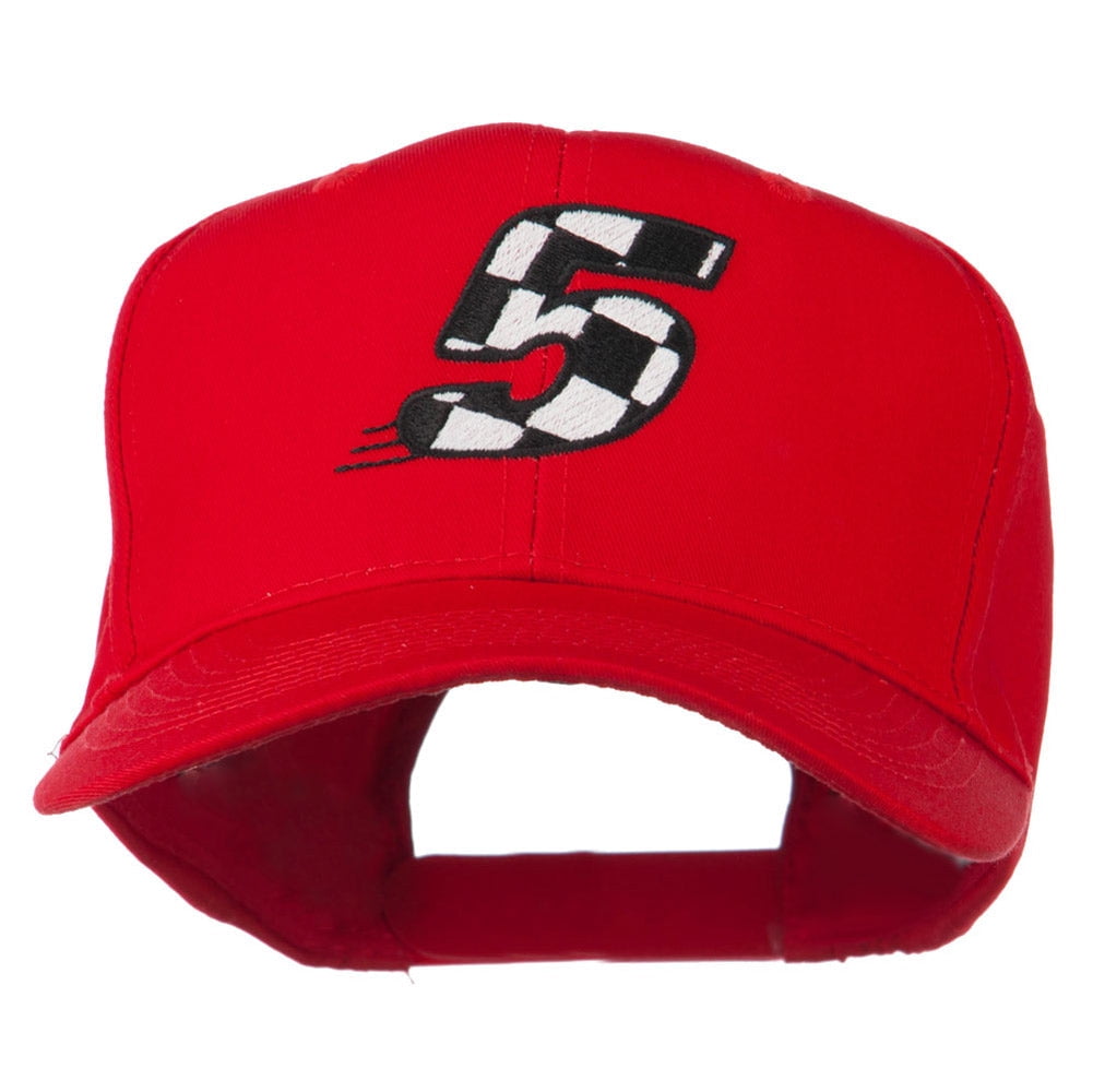 Checkered Flag Numbers Embroidered Red High Profile Cap - 5 OSFM ...