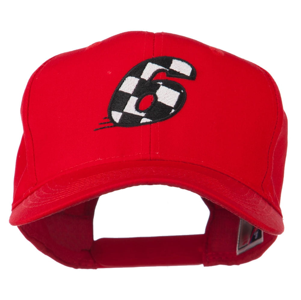 Checkered Flag Numbers Embroidered Red High Profile Cap - 6 OSFM ...