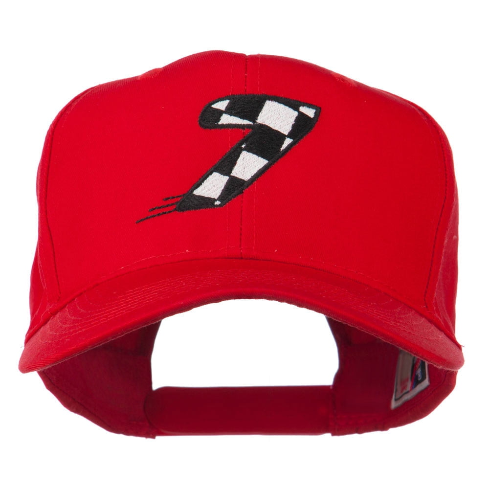 Checkered Flag Numbers Embroidered Red High Profile Cap - 7 OSFM ...