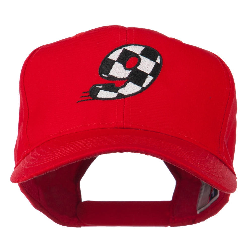 Checkered Flag Numbers Embroidered Red High Profile Cap - 9 OSFM ...
