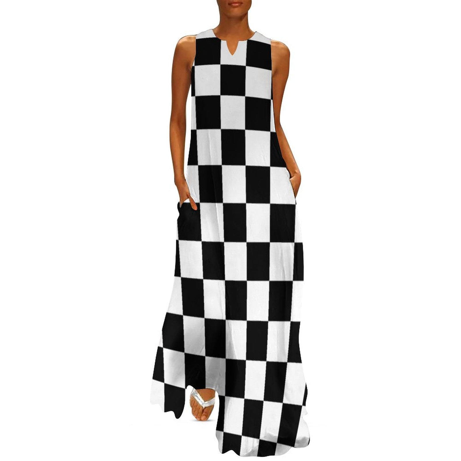 Checkered Flag Pattern Race Winner Long Dress Clothing womens dress ...