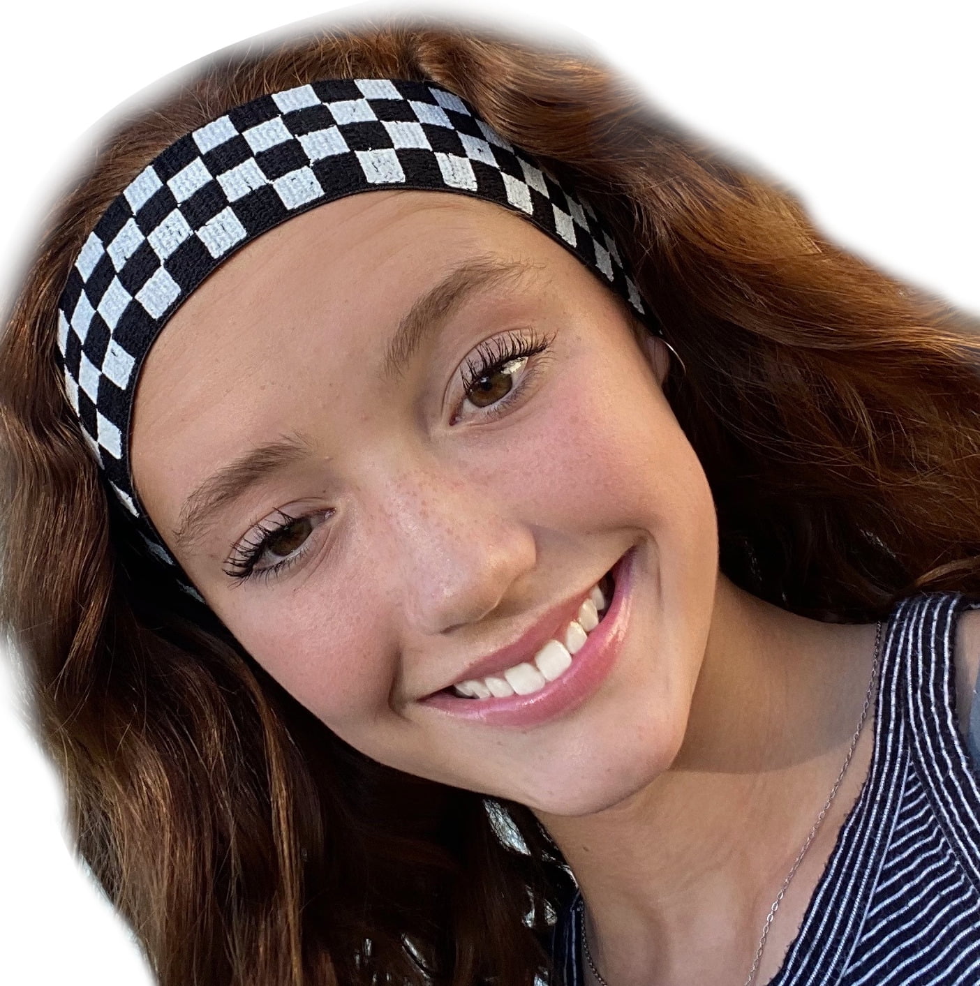 Checkered Flag Race Fan Headband with Retro / Worn Appearance (Black ...