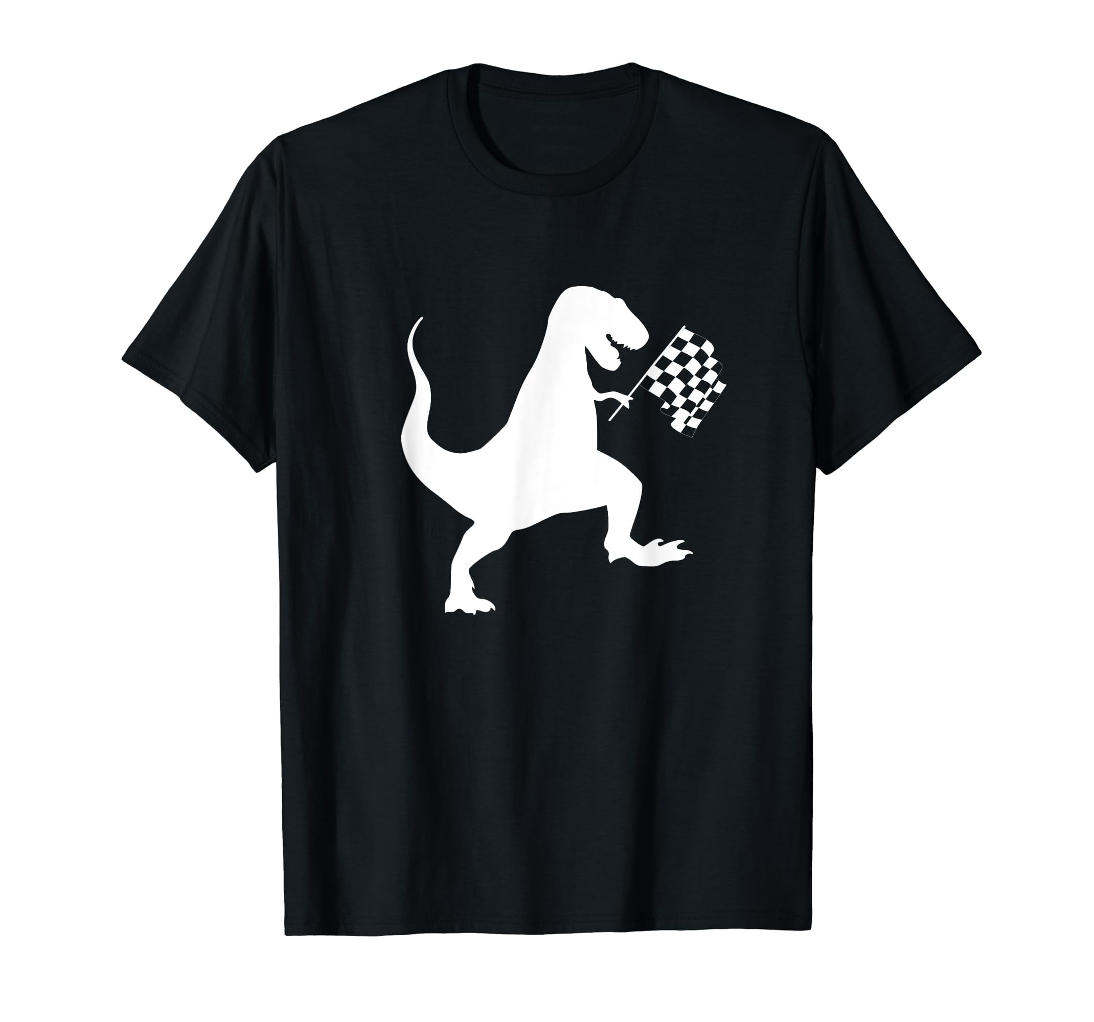 Checkered Flag Tops Dinosaur Racing Race Car Theme Black T-Shirt ...