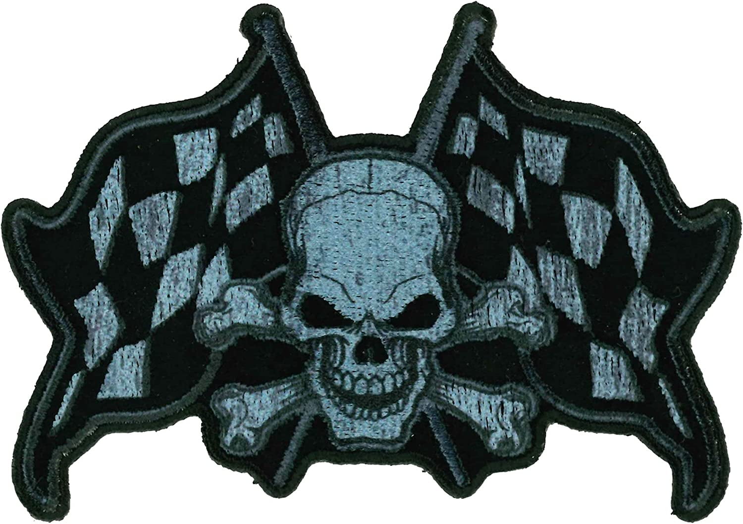 Checkered Flags, Patch - Bones w/Skull Embroidered Iron-on/Sew-on Biker's Leather Patch - 4"x3 ...