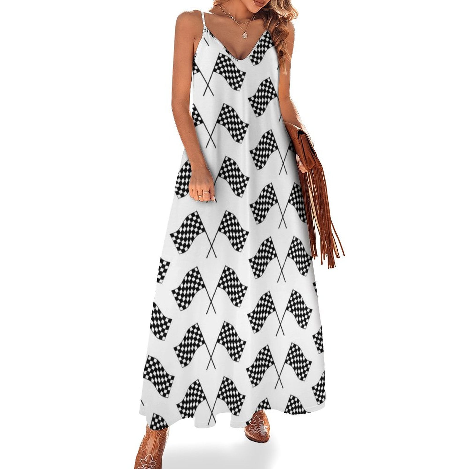 Checkered Flags Sleeveless Dress evening dresses women women party ...