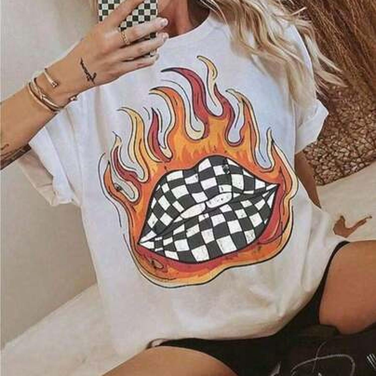 Checkered Flame LI1PS Shirt Western Graphic tee Oversized Country ...