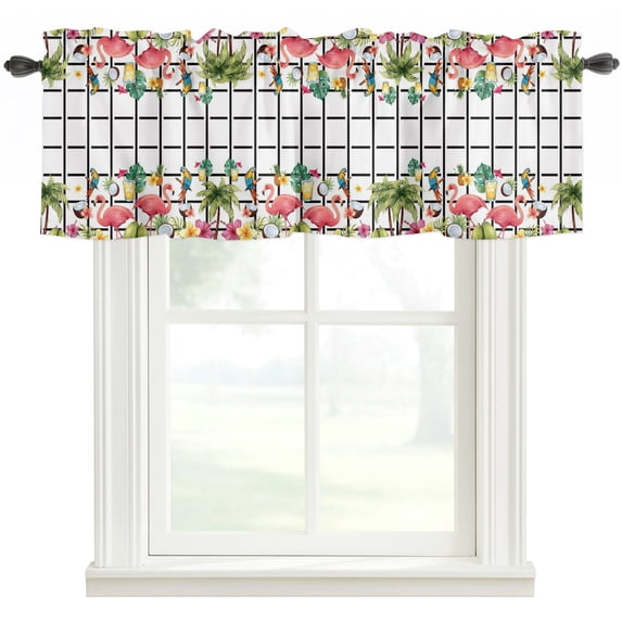 Checkered Flamingos Valances for Windows Farmhouse Kitchen Curtains ...