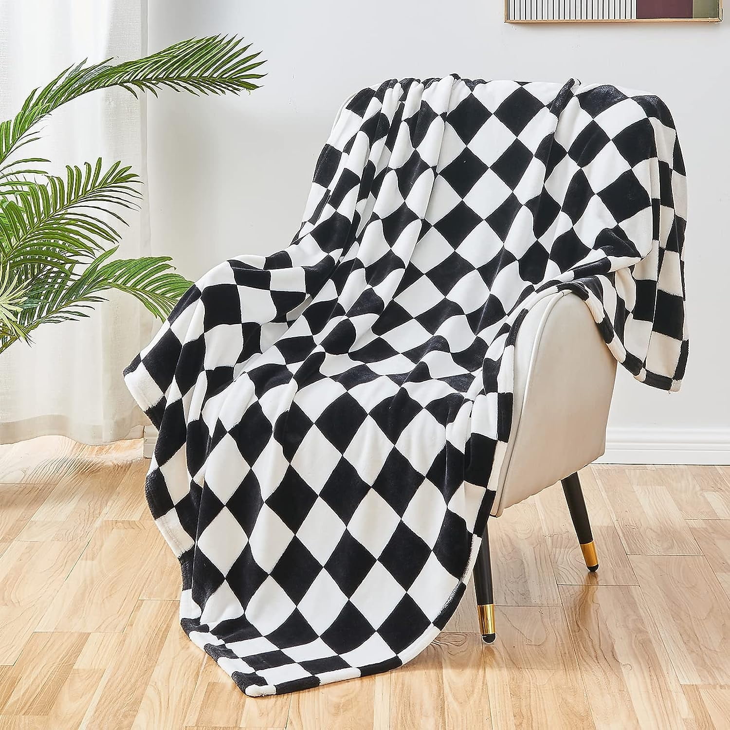 Checkered Flannel Throw Blanket, Soft Cozy Checkerboard Grid Pattern ...