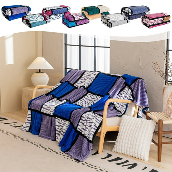 Checkered Fleece Blanket Double Size | Soft Flannel Polyester Coverlet ...