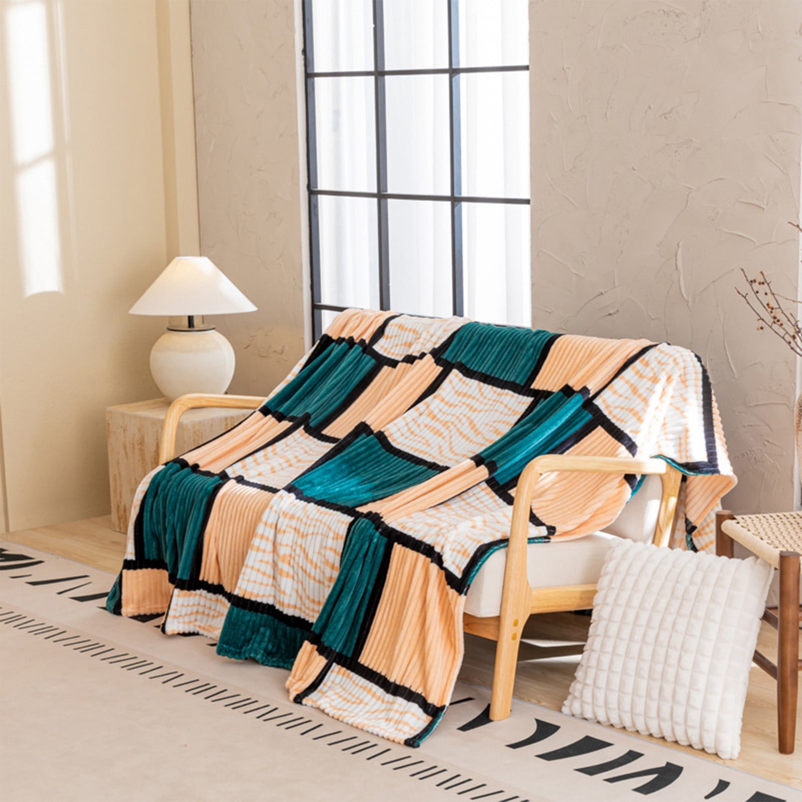 Checkered Fleece Printed Blanket, Drawstring Flannel Coverlet, Double ...