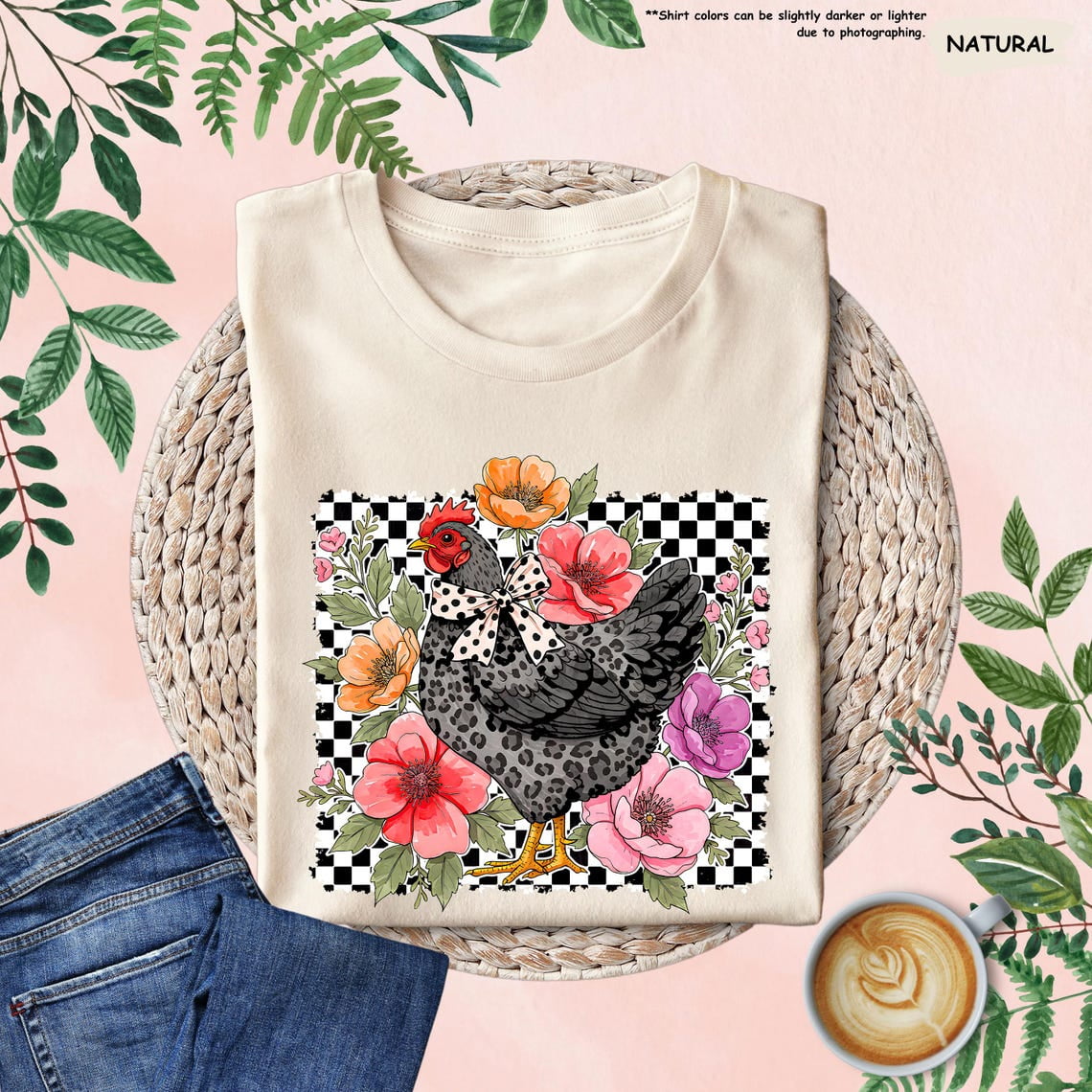 Checkered Flower Chicken Shirt, Chicken Mom Gift, Wildflower Chicken ...