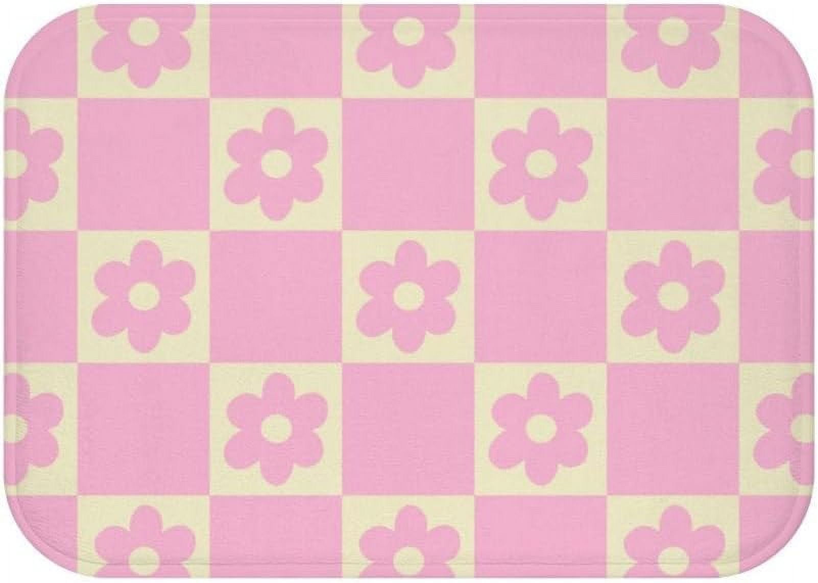 Checkered Flowers Bath Mat Danish Pastel Pink Yellow Y2K Aesthetic ...