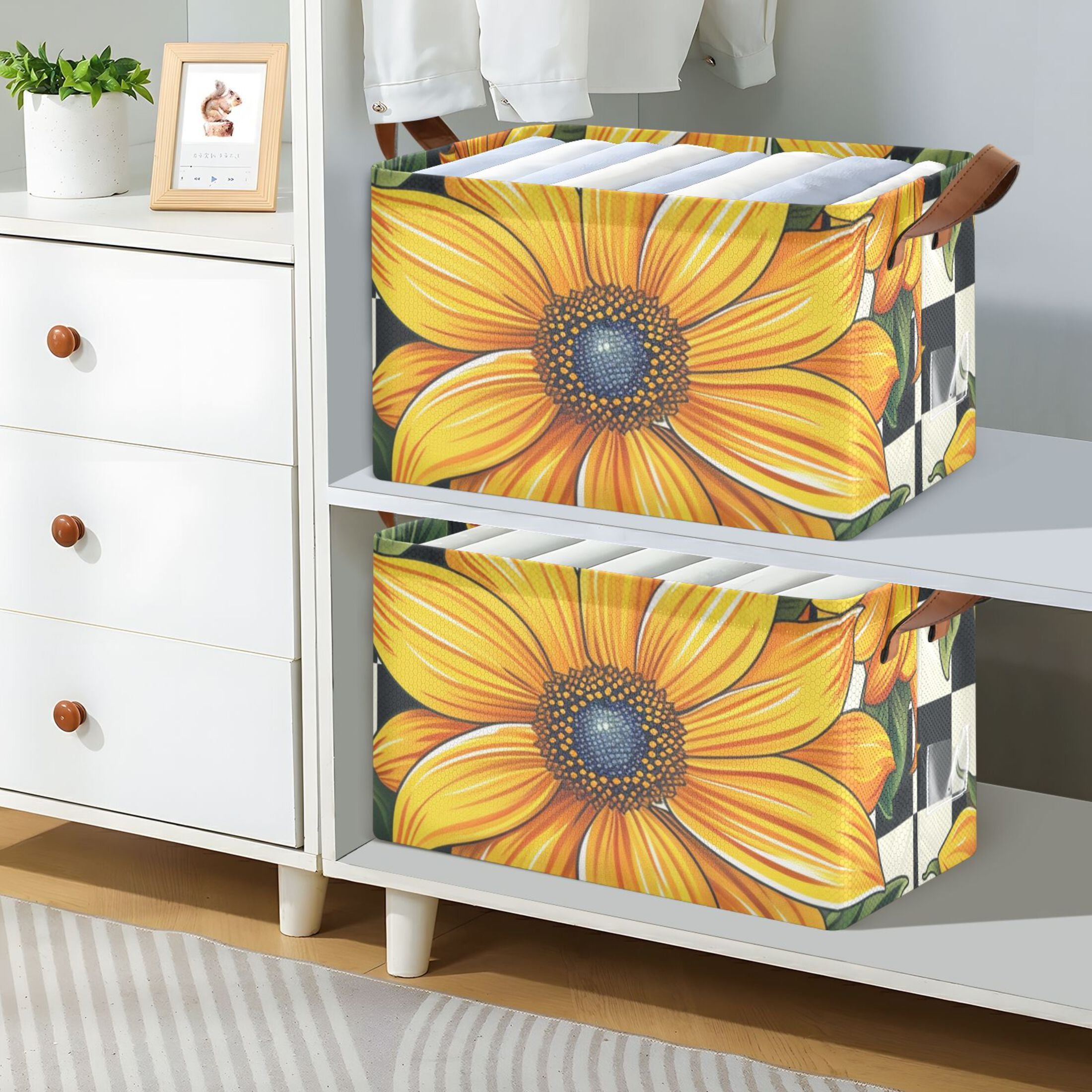 Checkered Flowers Foldable Storage Large Fabric Storage Baskets ...