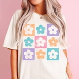 Checkered Flowers Shirt Retro Checkered Spring Shirts for Women Boho ...