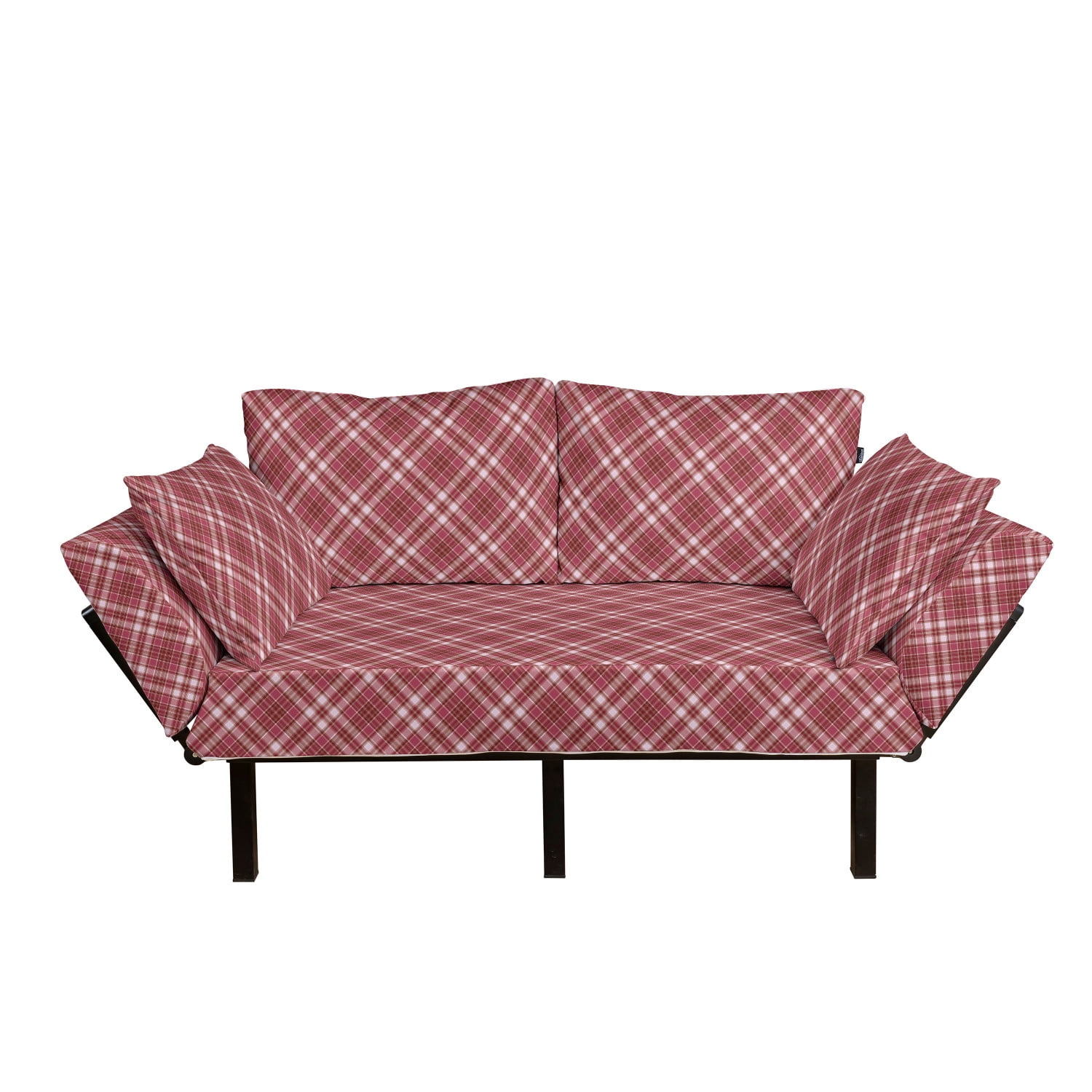 Checkered Futon Couch, Diagonal Checkered Pattern with Strips and ...