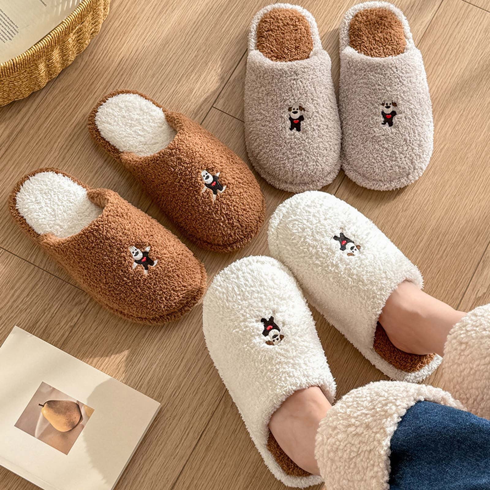 Checkered Fuzzy Scuff Slippers Womens Soft Comfy Memory Foam Non-Slip ...