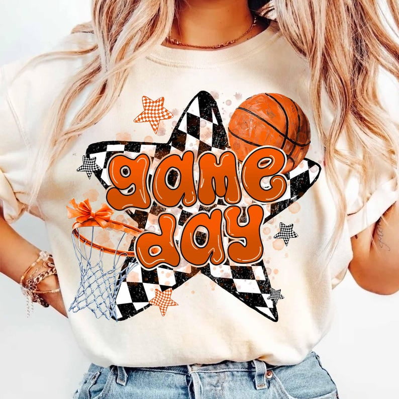 Checkered Game Day Basketball Coquette Bow Basketball Mama Tee Vintage ...