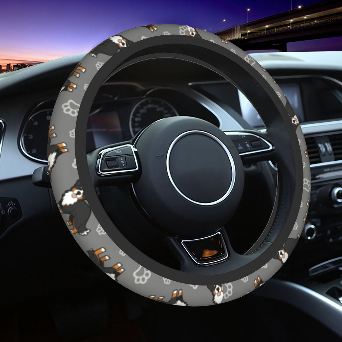 Checkered Gift Dog Paw Print Checkerboard Pattern Auto Car Steering ...